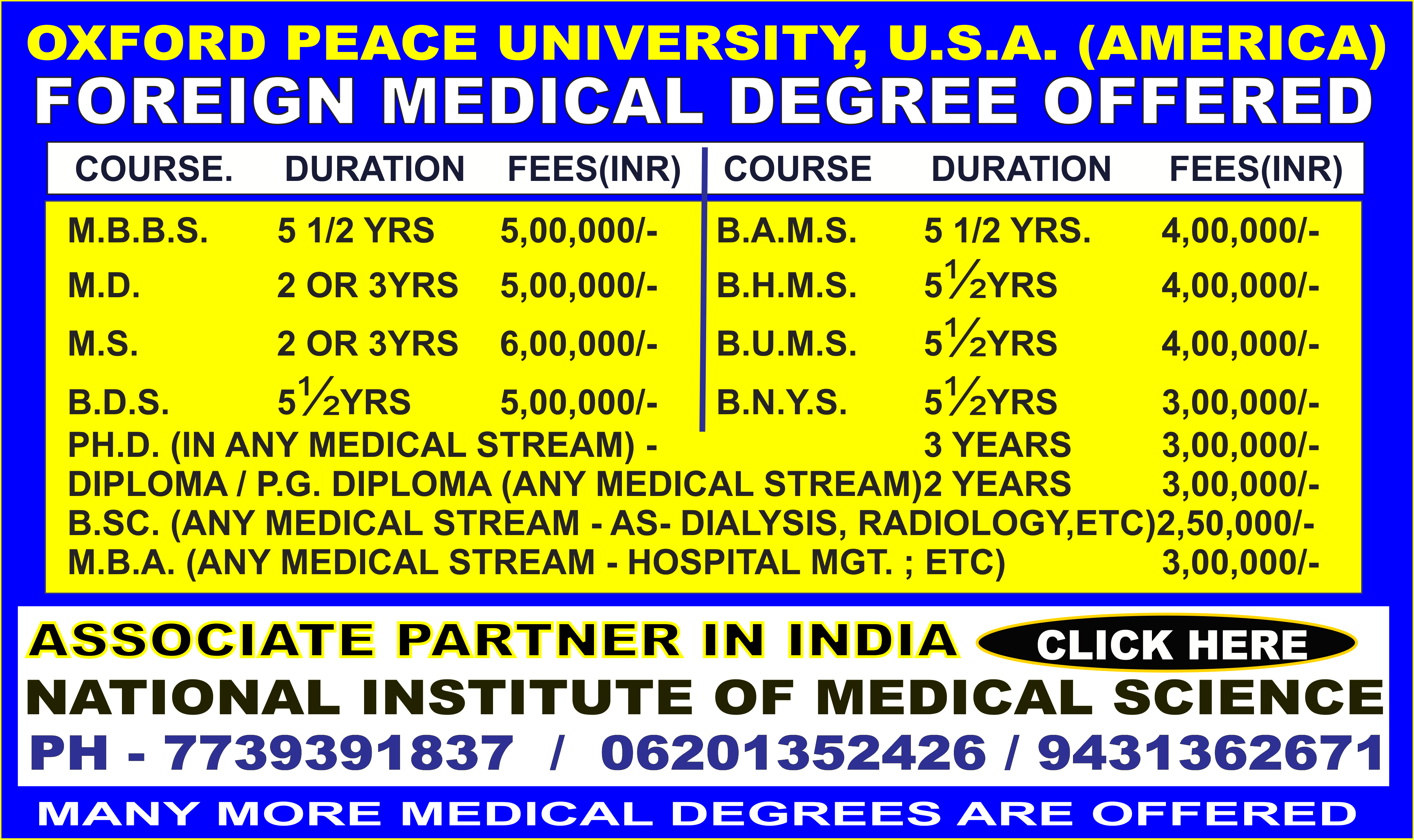 CONTACT CONTACT FOR MEDICAL ADMISSION NATIONAL INSTITUTE OF MEDICAL 